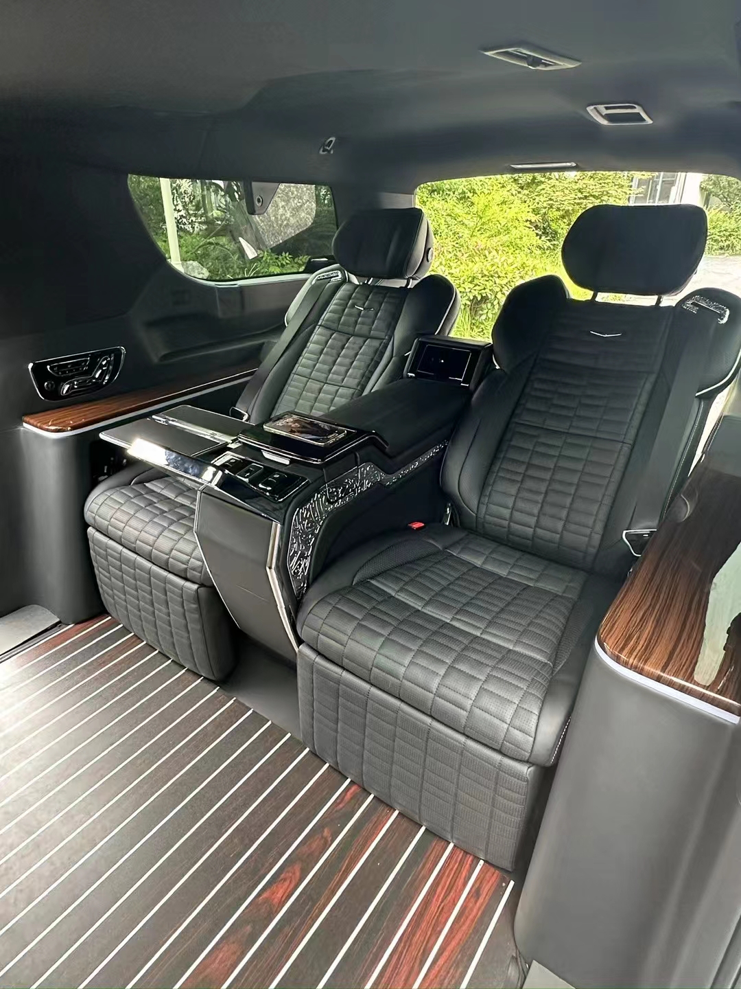 Car rear double seats with folding table touch screen control partition ...